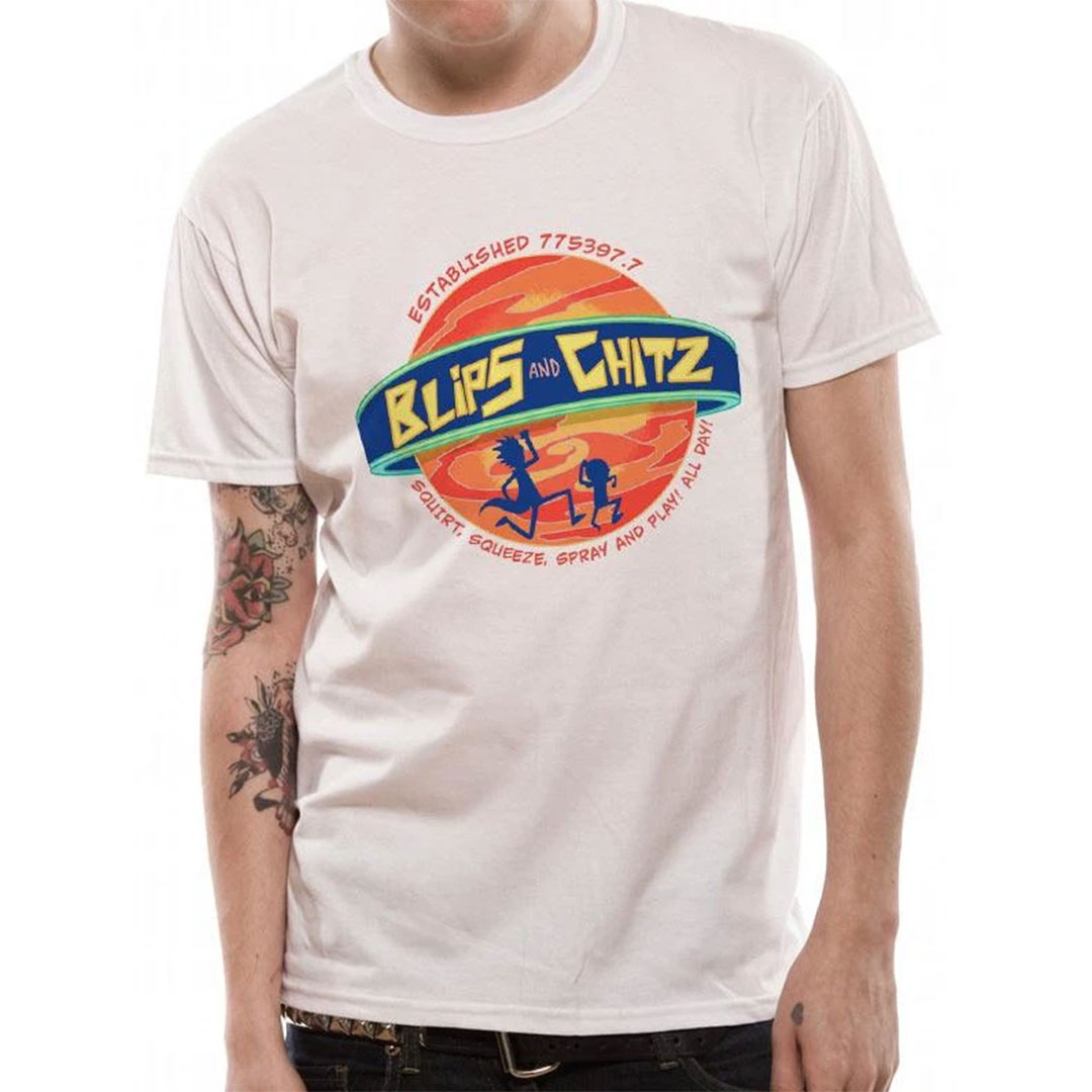 Rick & Morty Blips And Chitz Logo White T-shirt - GeekVault